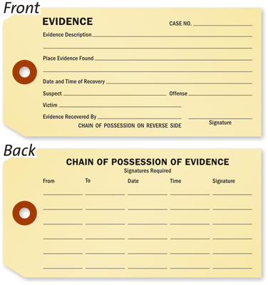 Evidence Identification Tag, Double-Sided, SKU - TG-0299