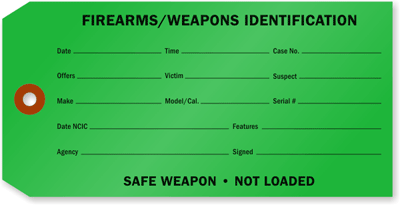 Firearms and Weapons Identification Tag, SKU - TG-0304